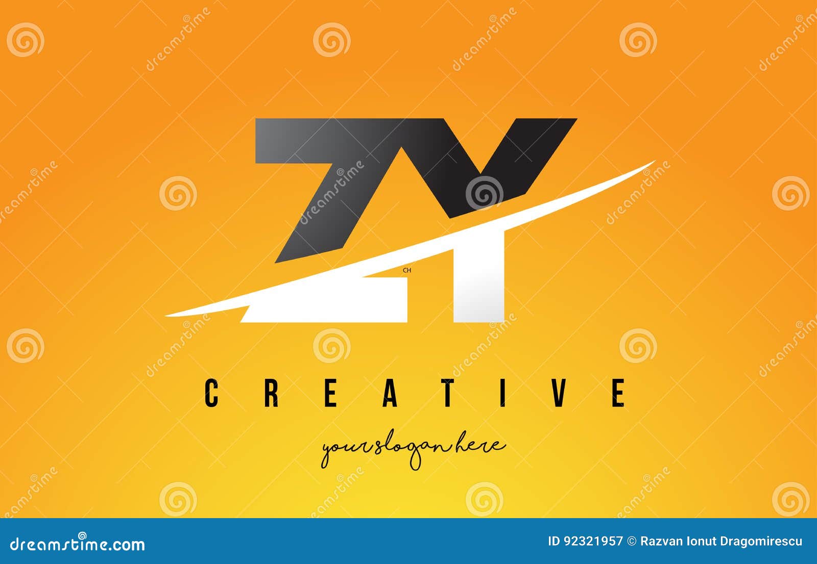 Zy Z Y Letter Modern Logo Design With Yellow Background And Swoosh Stock Vector Illustration