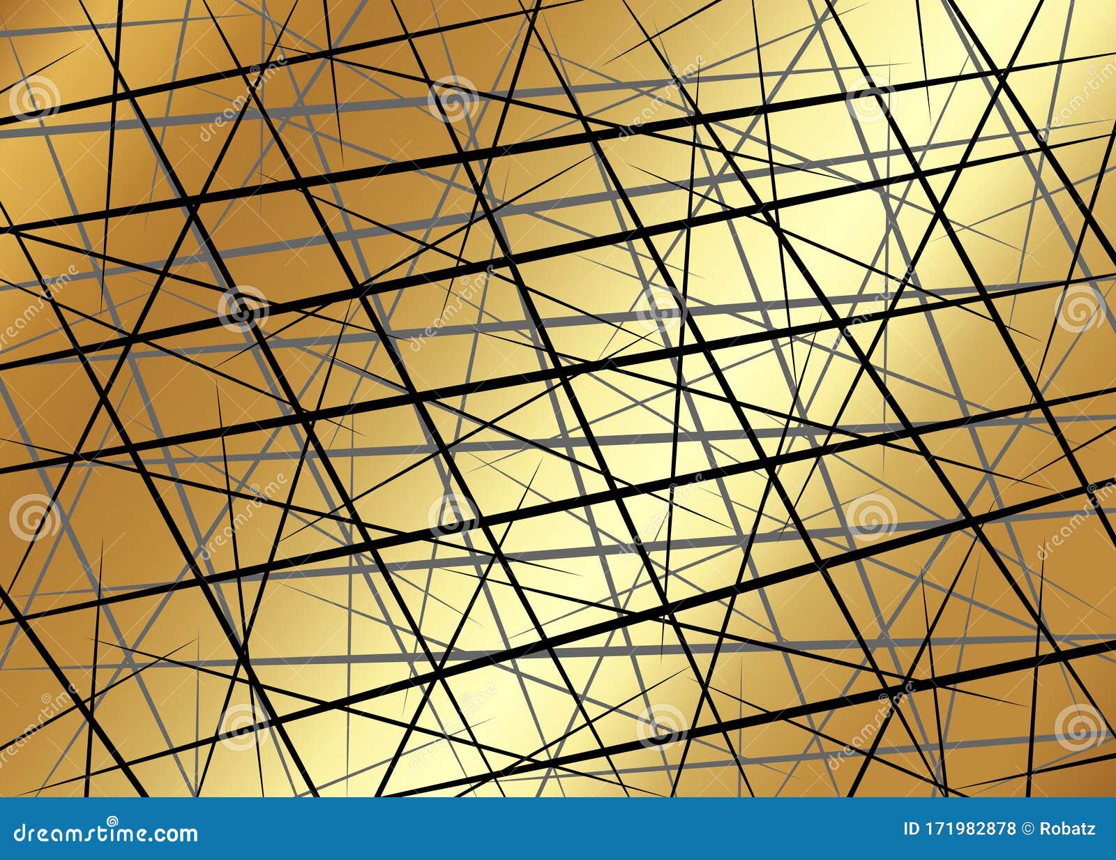 Black Chaotic Lines, Random Chaotic Lines, Scattered Lines, Gold Luxury ...