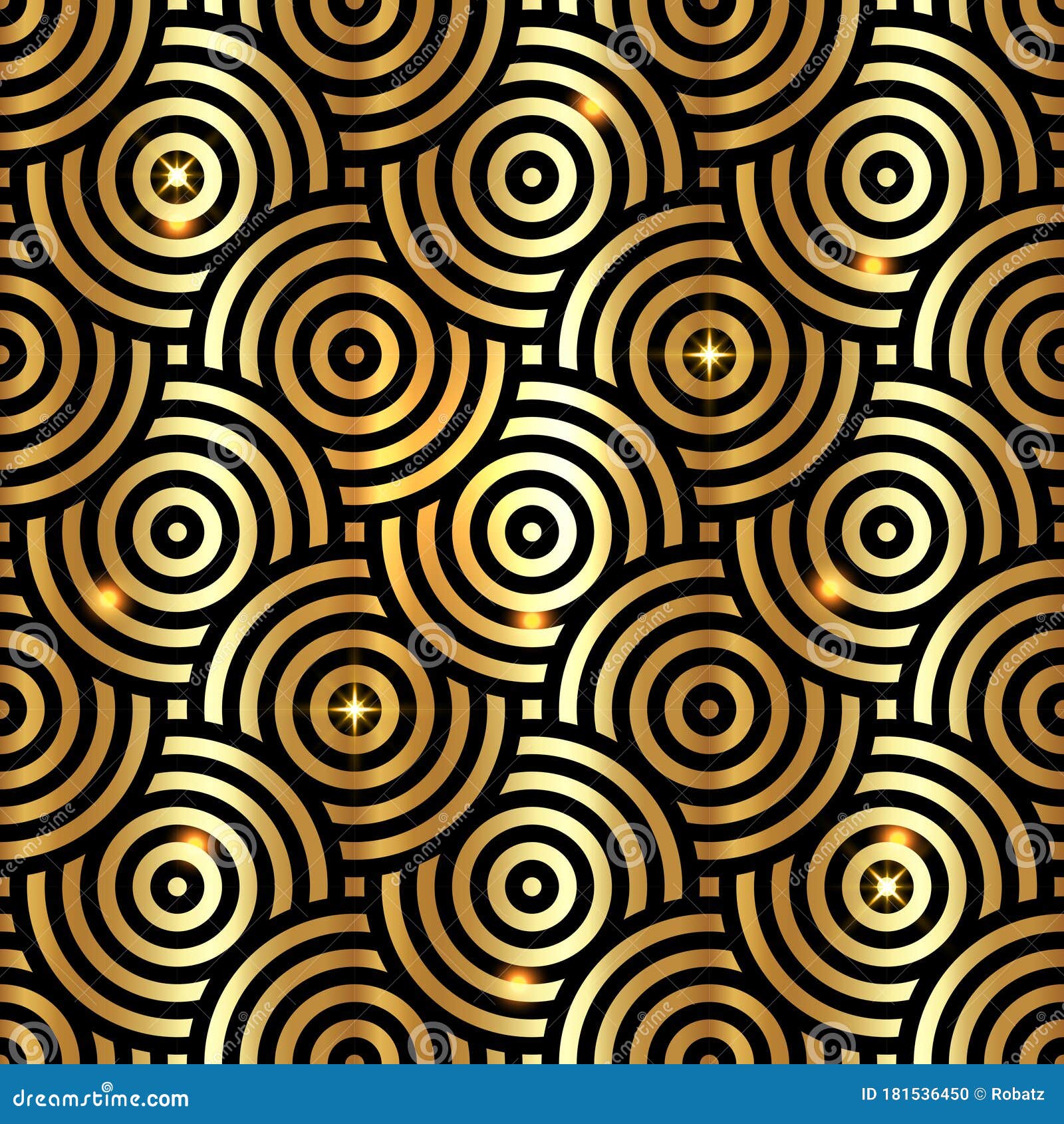 Gold Intersecting Repeating Circles Pattern. Japanese Style Circles ...