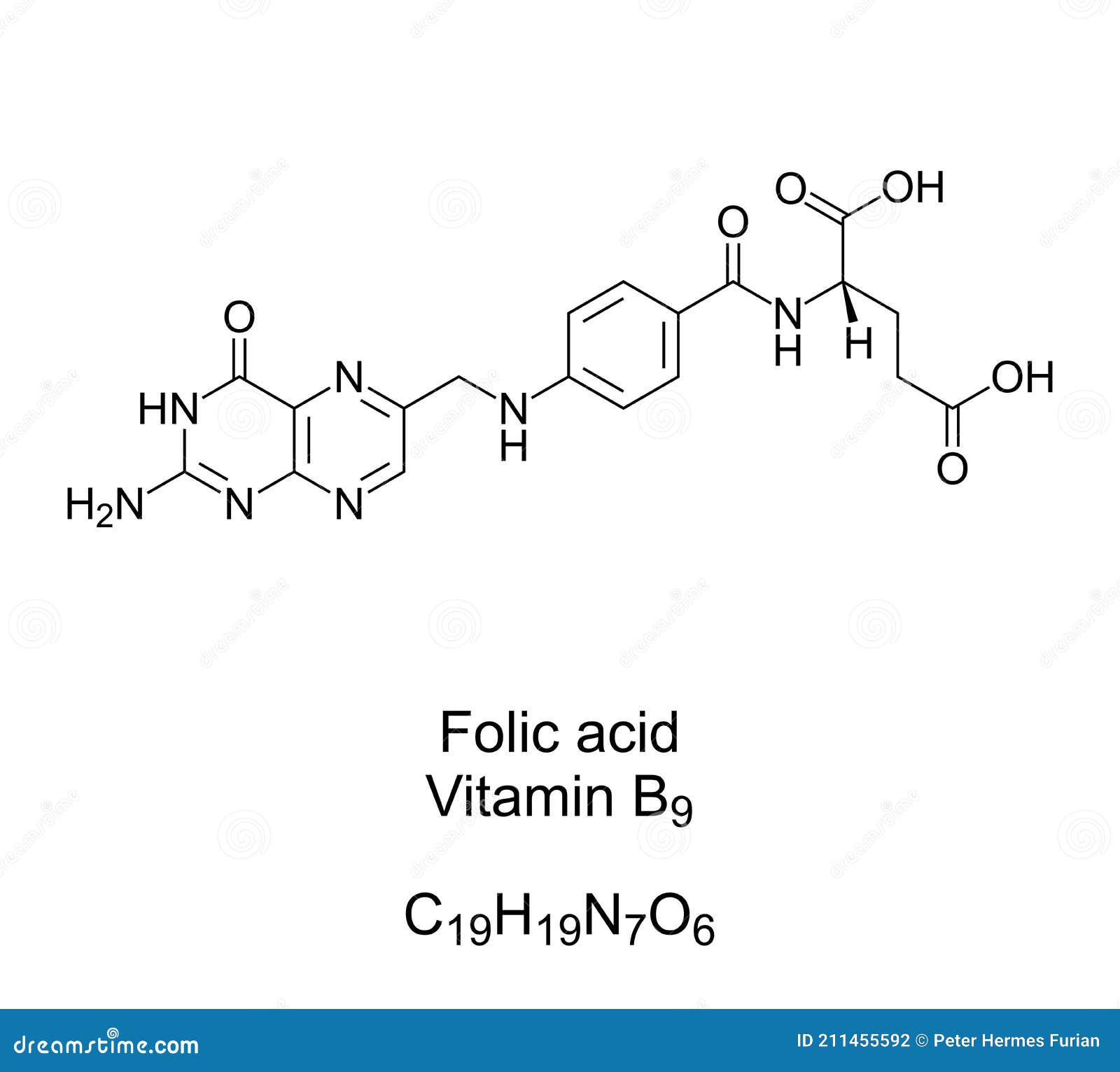ácido Fólico Vitamina B9 Fórmula Química Y Estructura Esquelética