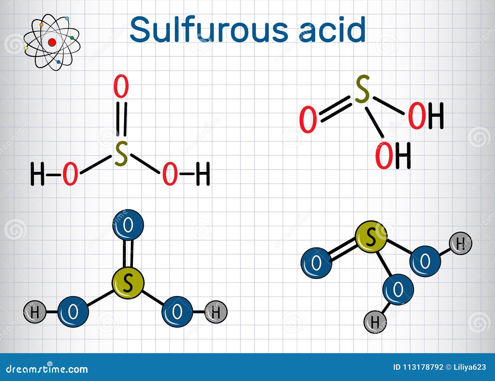 Ácido Sulfuroso ácido De Azufre, Molécula H2SO3 Che Estructural Ilustración del Vector ...