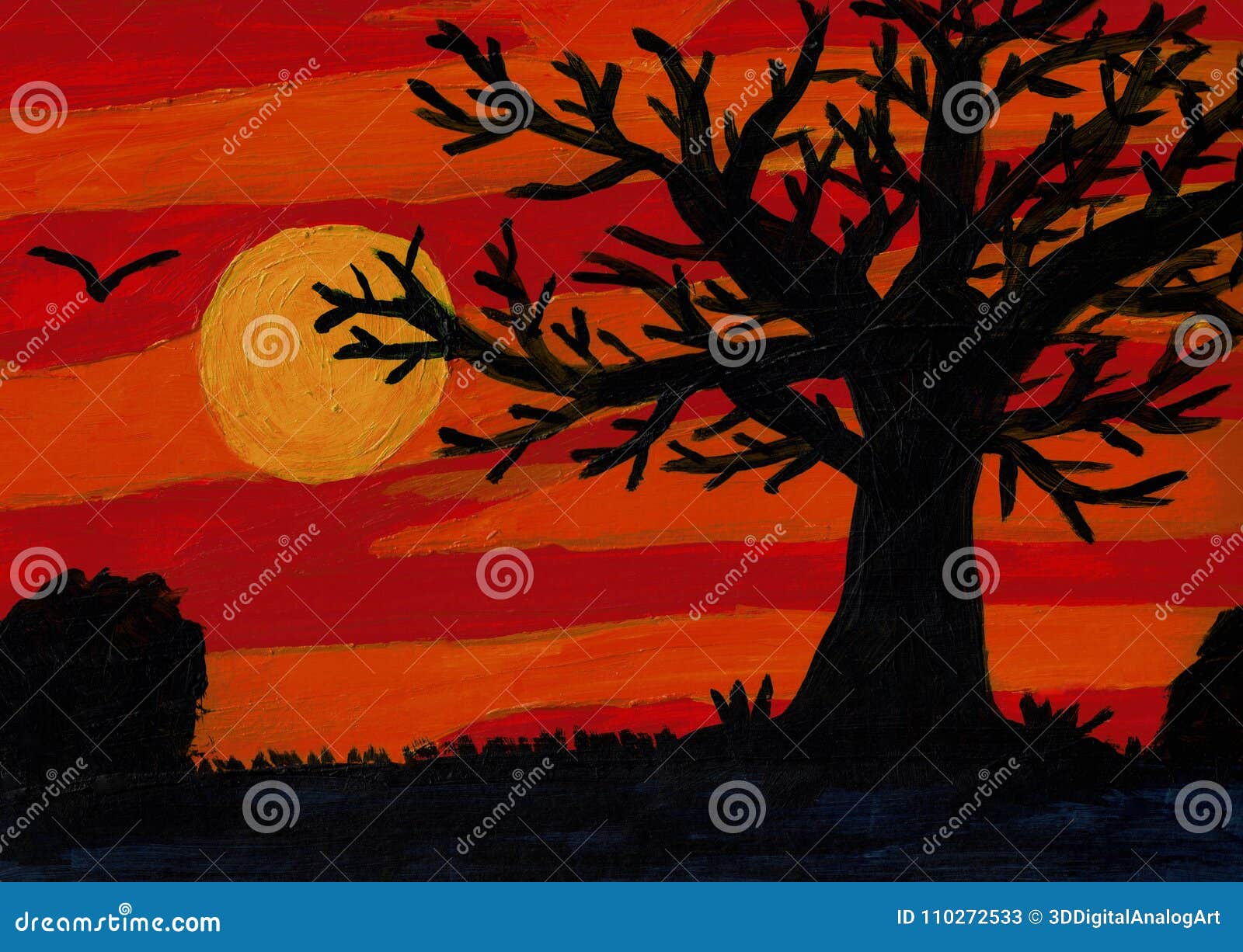 Árbol Extensamente Ramificado En Una Puesta Del Sol - Pintura De ... Árbol Extensamente Ramificado En Una Puesta Del Sol - Pintura De ...