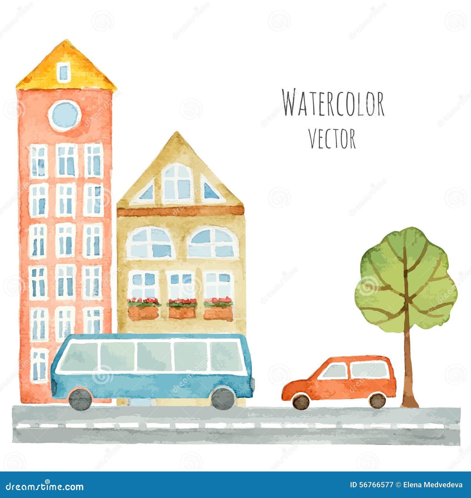 Éléments D'aquarelle De Conception Urbaine, Maisons, Voitures ... Éléments D'aquarelle De Conception Urbaine, Maisons, Voitures ...