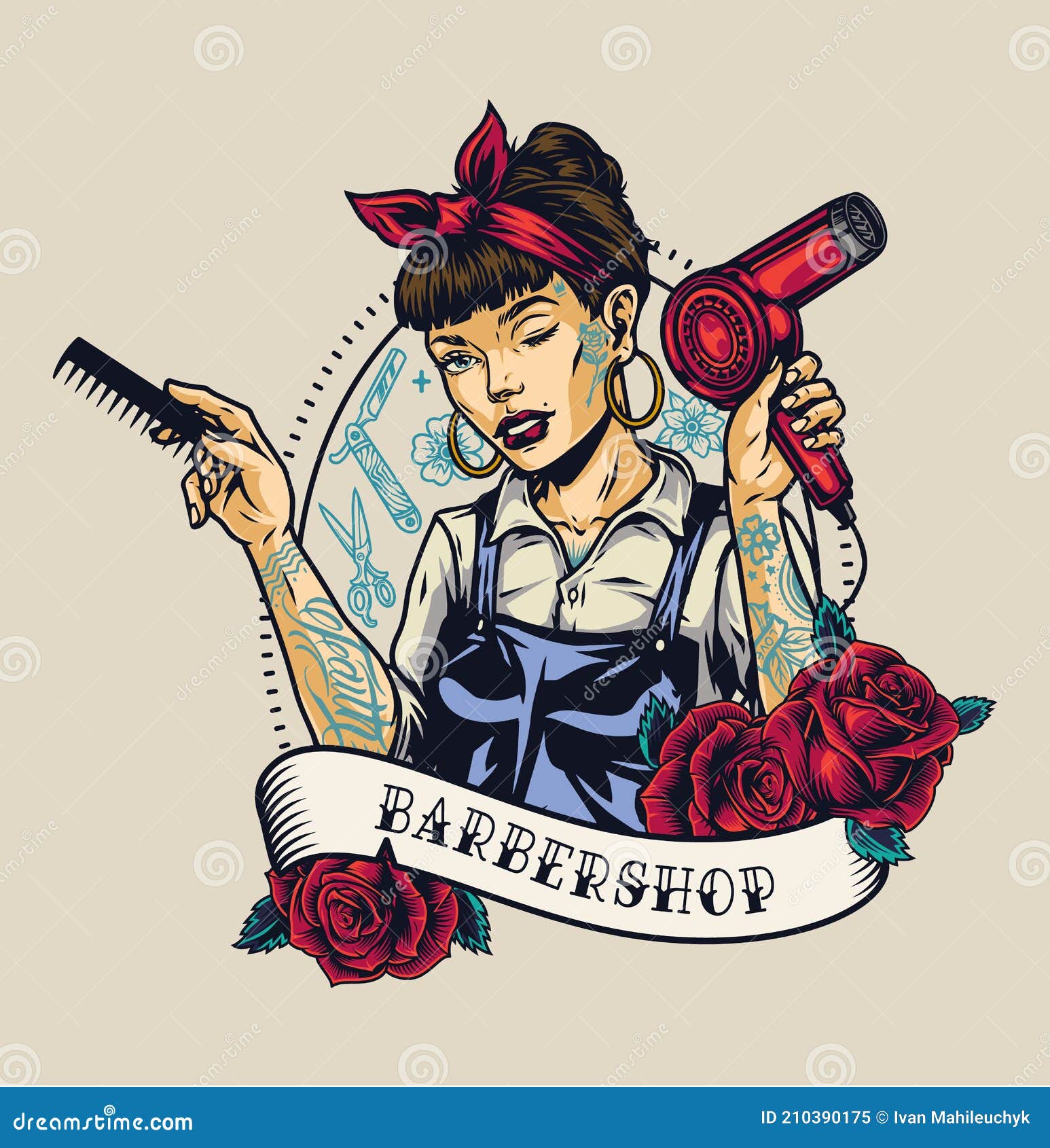 étiquette Colorée Barbershop Vintage Illustration De Vecteur