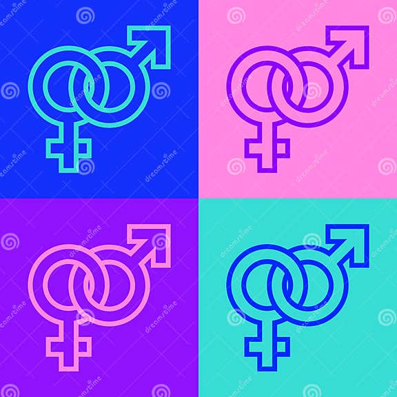ícone De Gênero De Linha De Arte Pop Isolado No Plano De Fundo De Cor Símbolos De Homens E