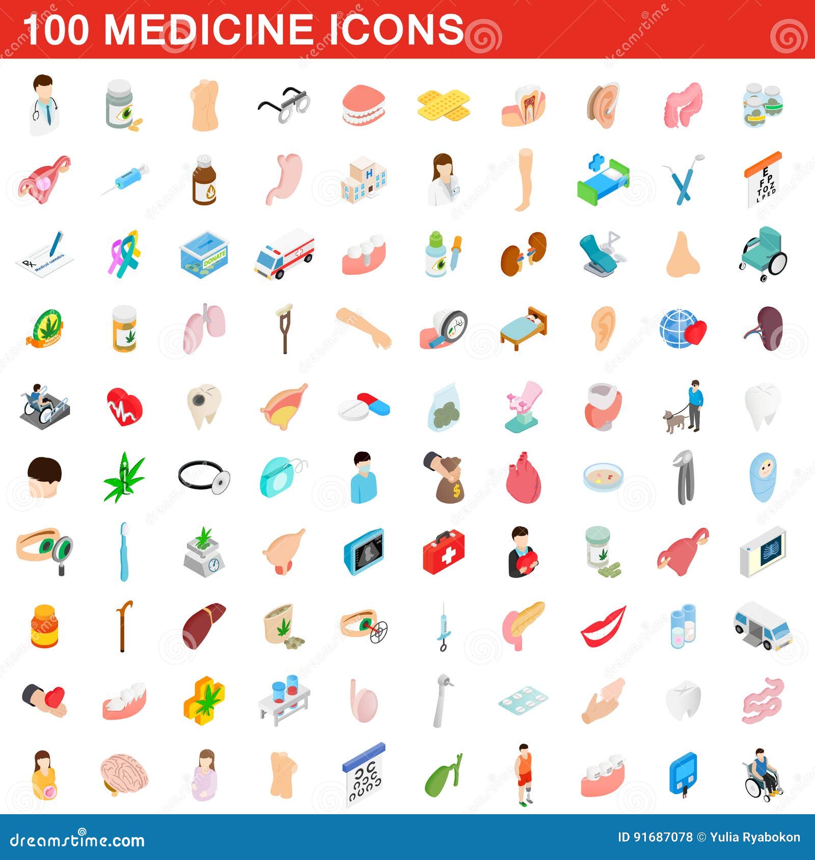 100 ícones Ajustados Da Medicina Estilo 3d Isométrico Ilustração Do