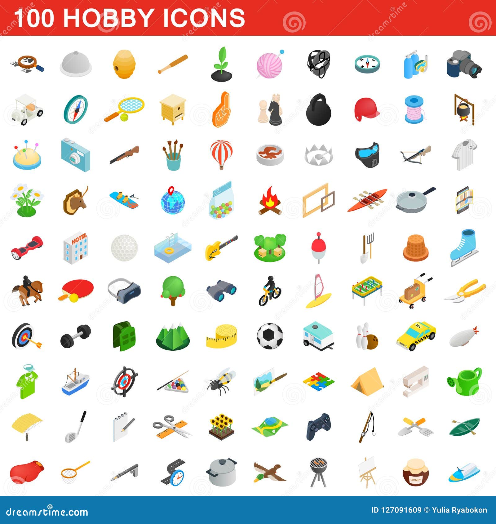 100 ícones Ajustados Do Passatempo Estilo 3d Isométrico Ilustração