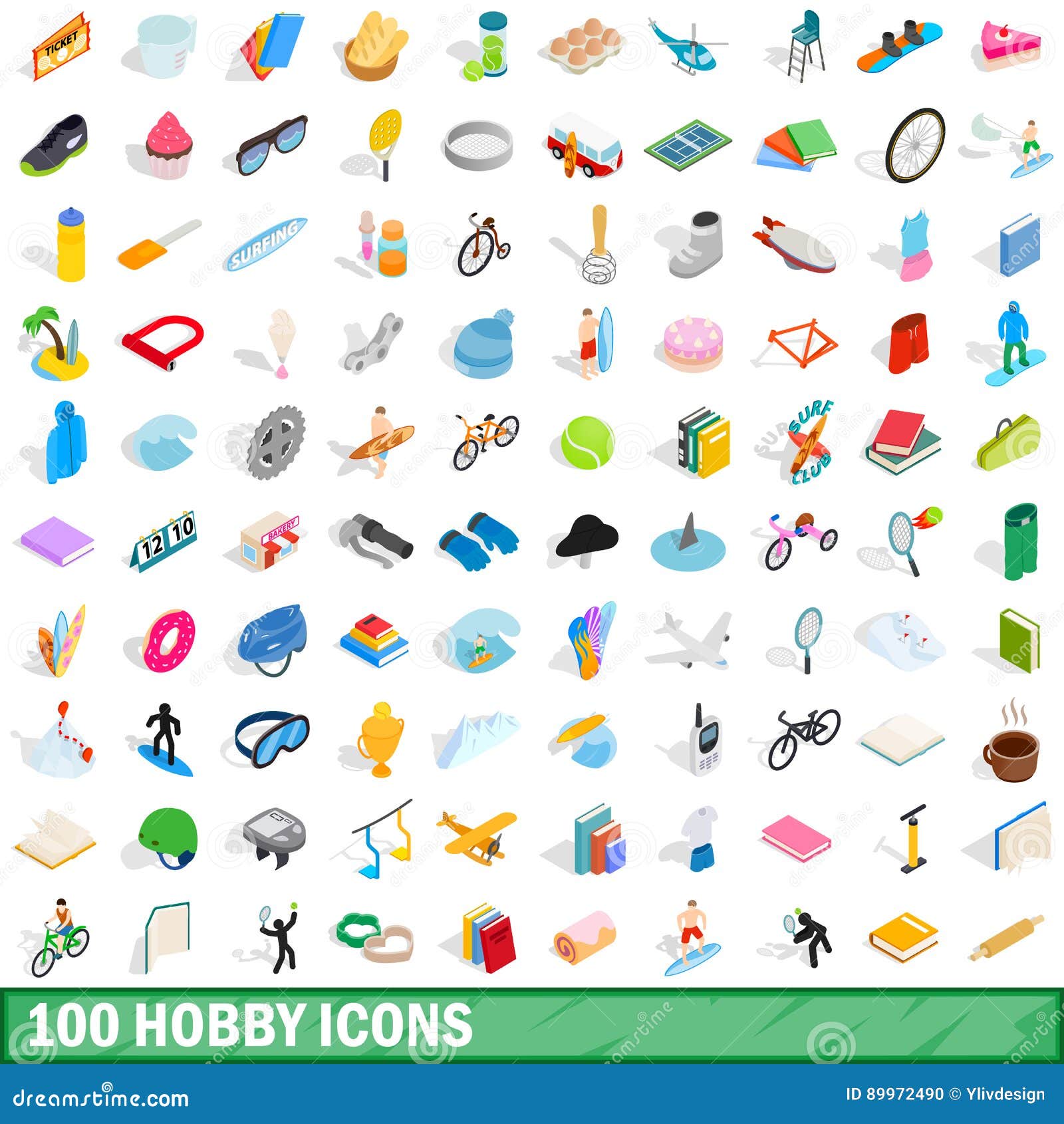100 ícones Ajustados Do Passatempo Estilo 3d Isométrico Ilustração Do