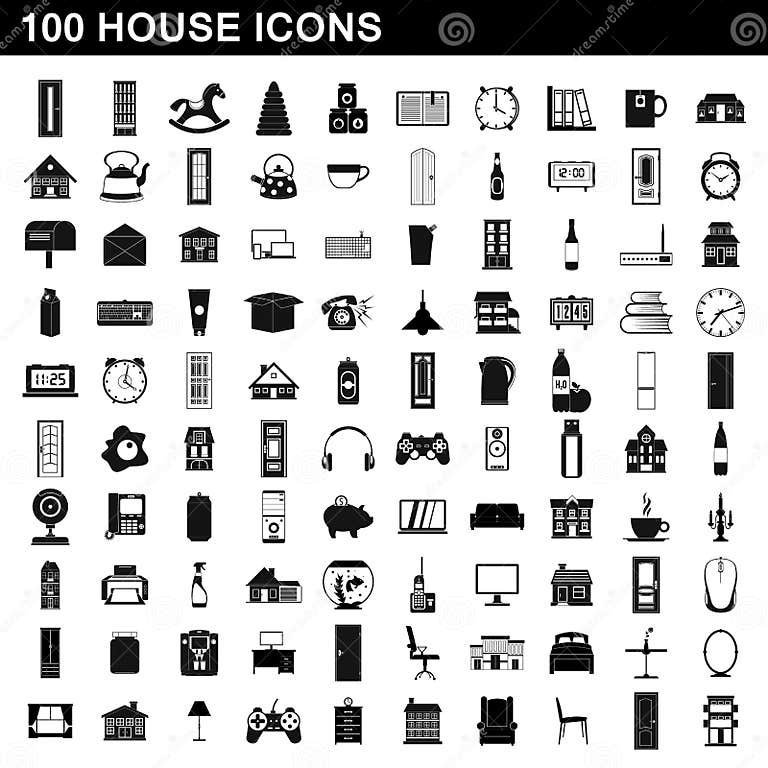 100 ícones Ajustados Estilo Simples Da Casa Ilustração Do Vetor