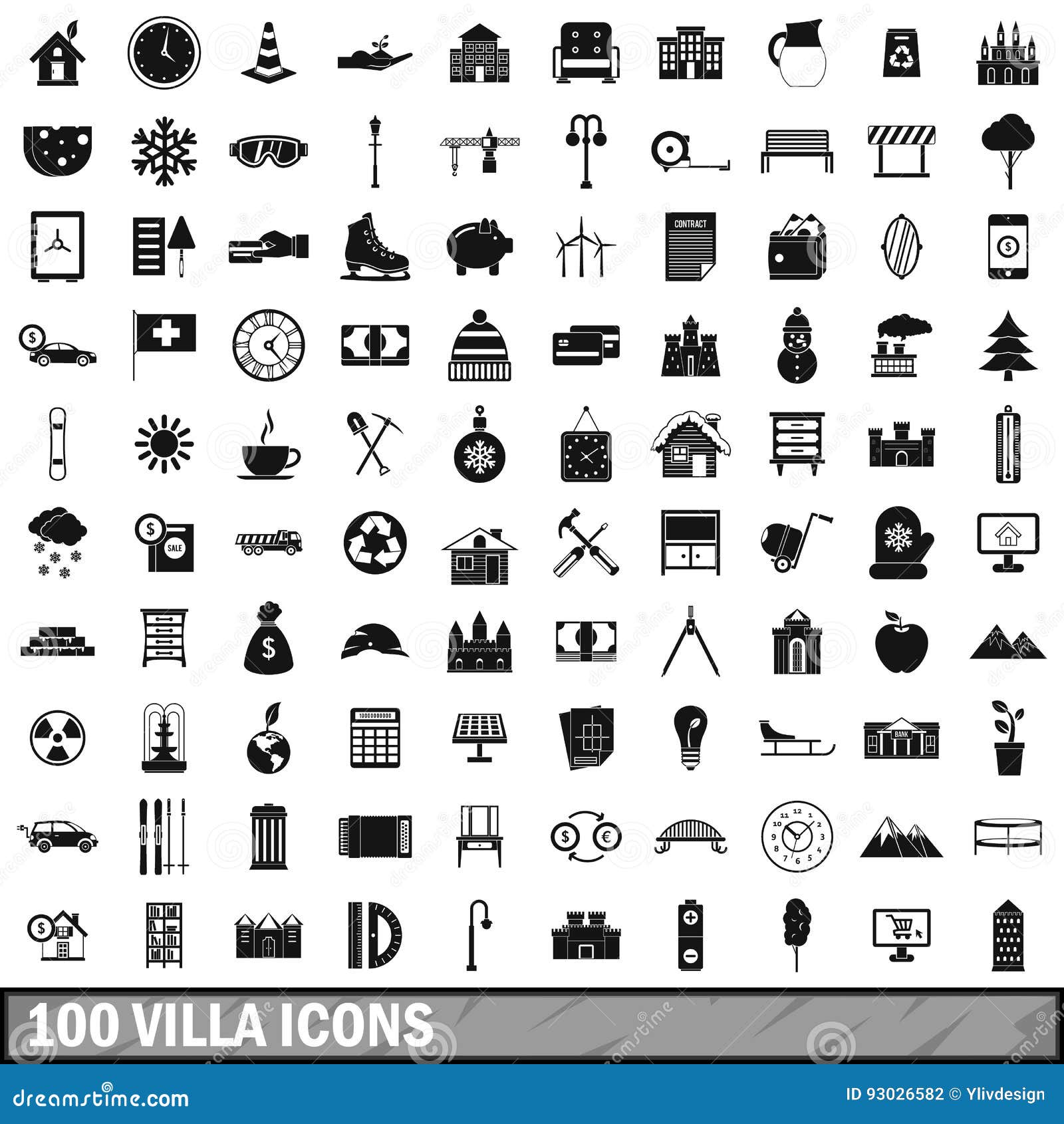 100 ícones Ajustados Estilo Simples Da Casa De Campo Ilustração Do