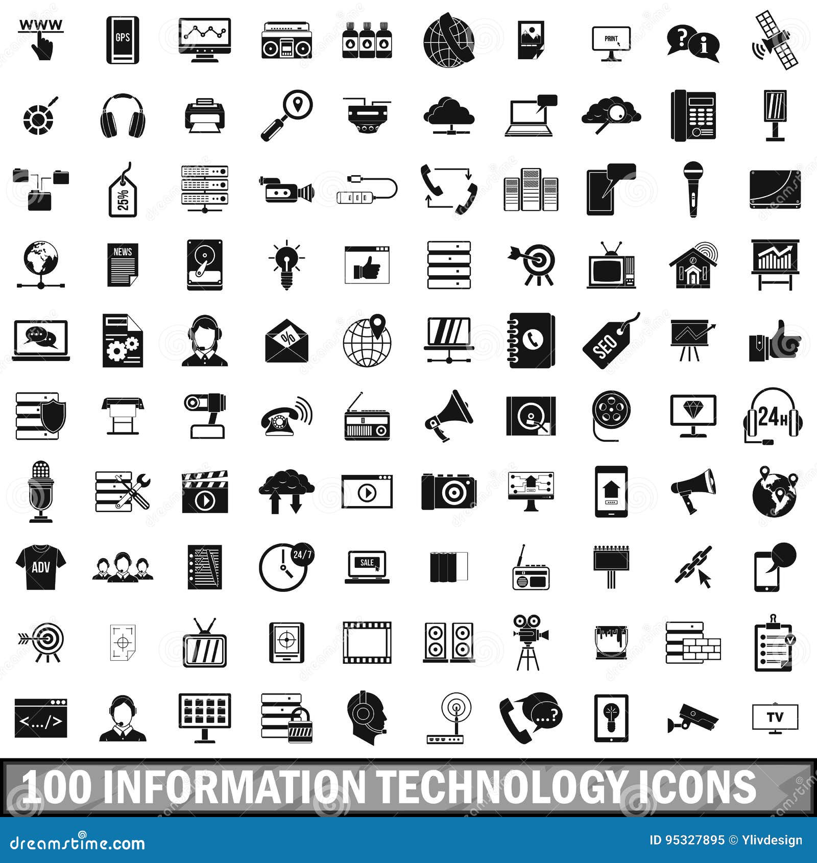 100 ícones Ajustados Estilo Simples Da Tecnologia Da Informação