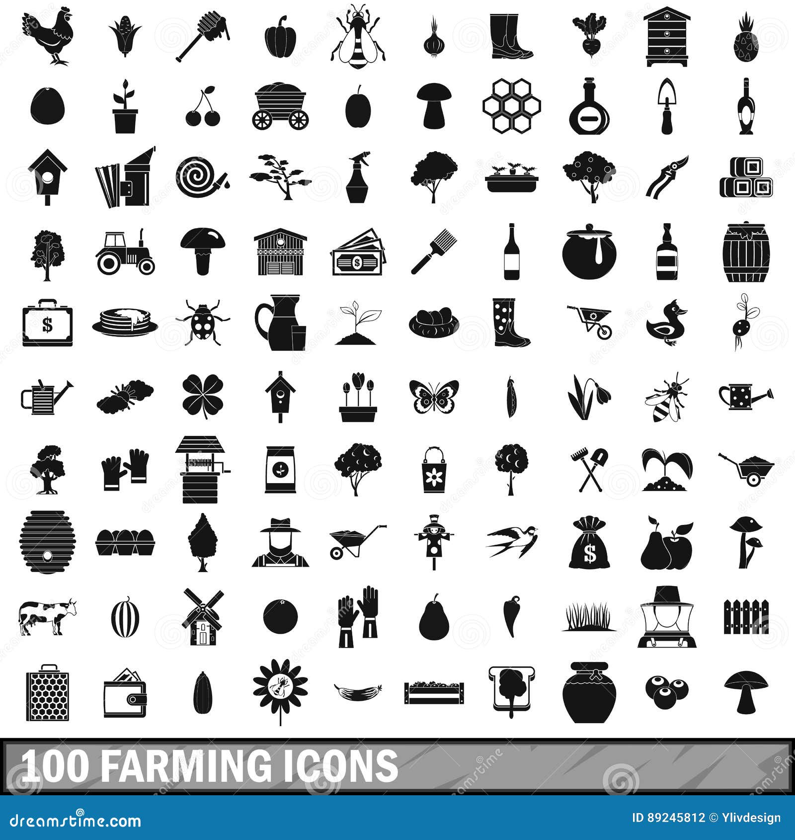 100 ícones De Cultivo Ajustados Estilo Simples Ilustração Do Vetor