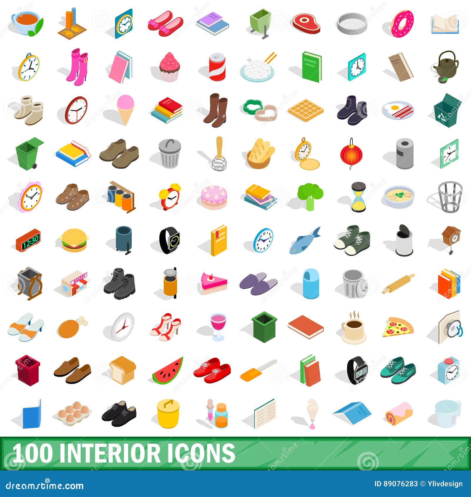 100 ícones Interiores Ajustados Estilo 3d Isométrico Ilustração Do