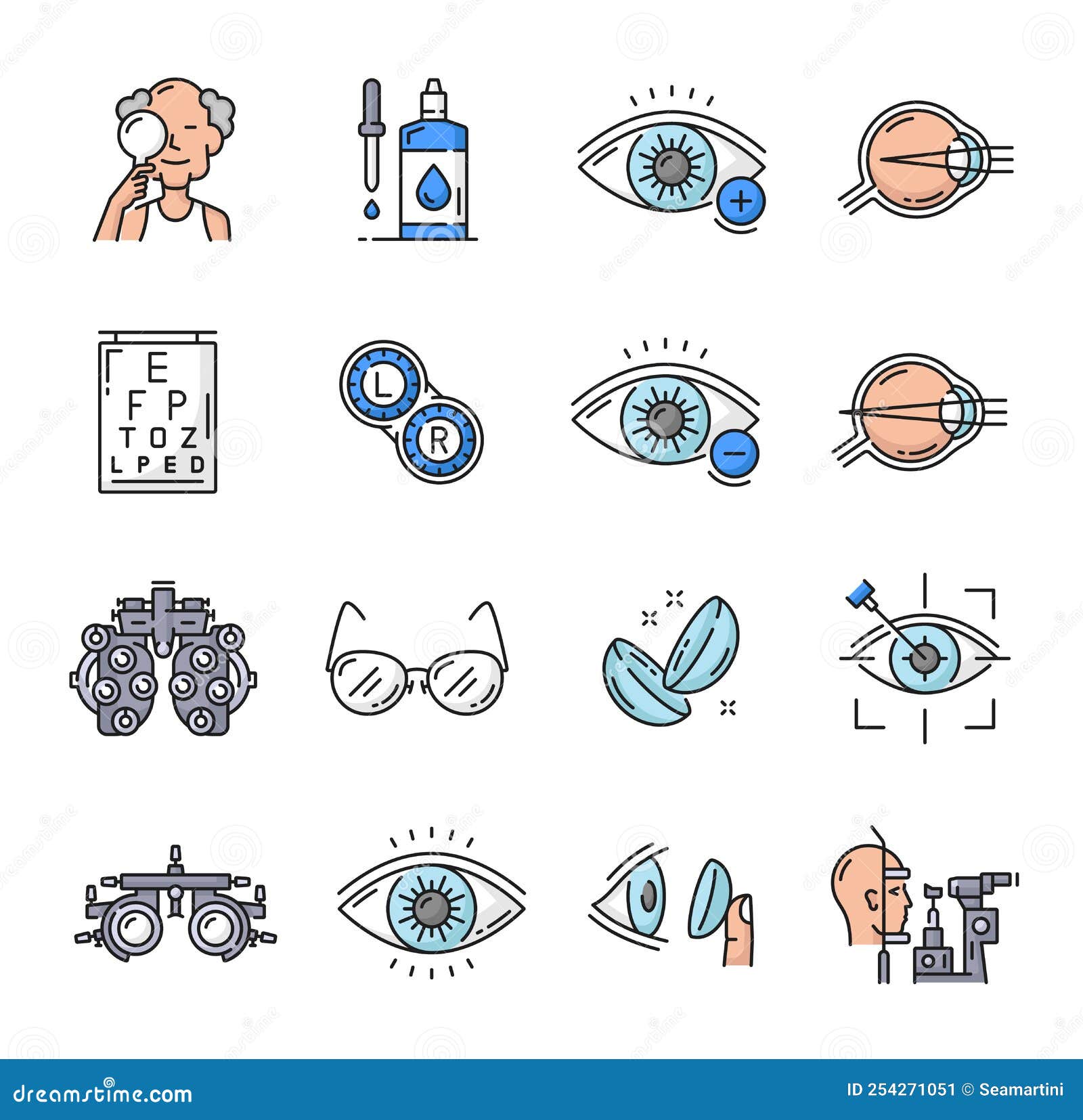 íconos De Optometría Cirugía Láser Ocular Oftalmología Ilustración Del