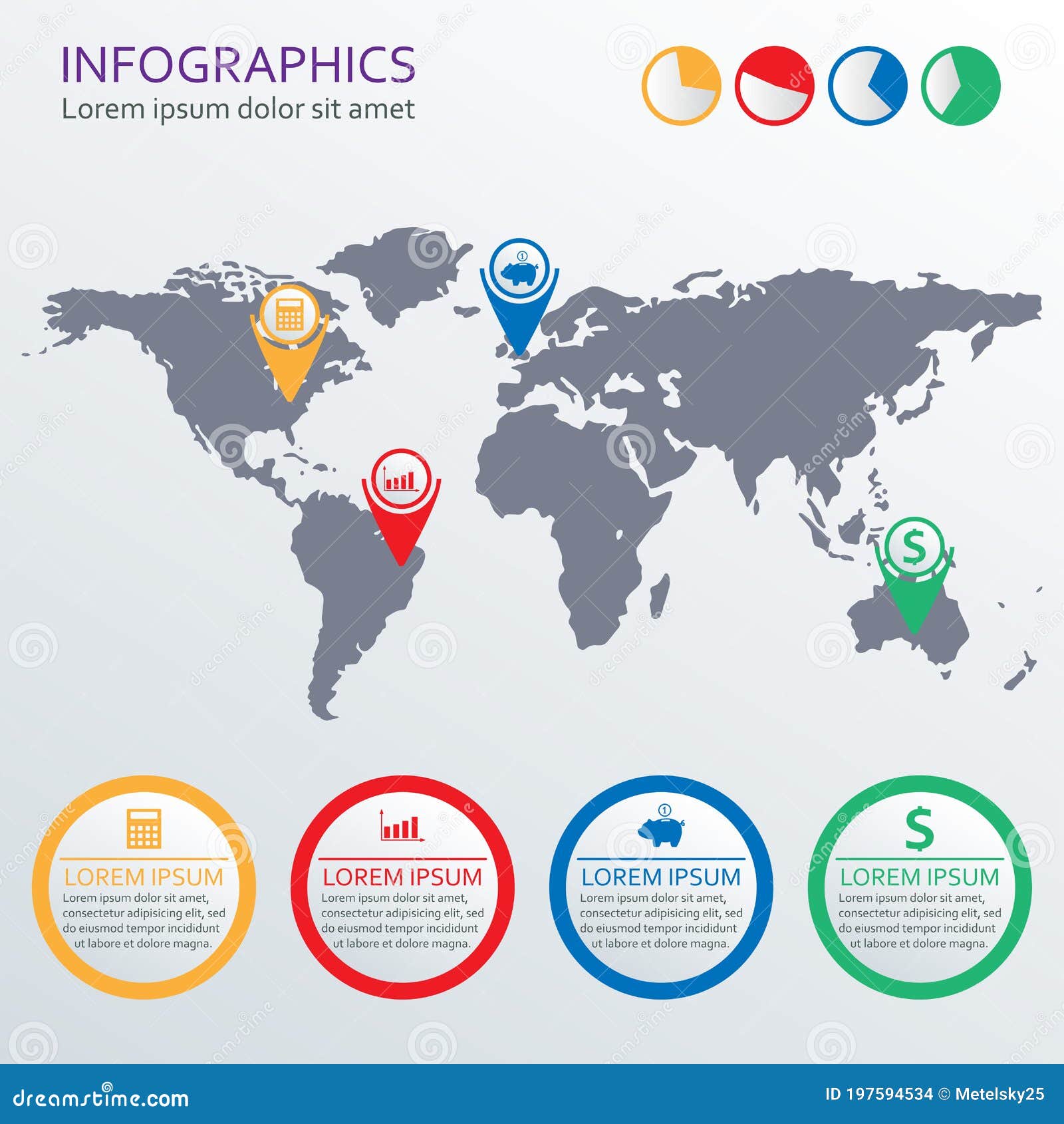 World Map Infographics Template with Pointers. Country Infographic Design Elements Stock Vector ...