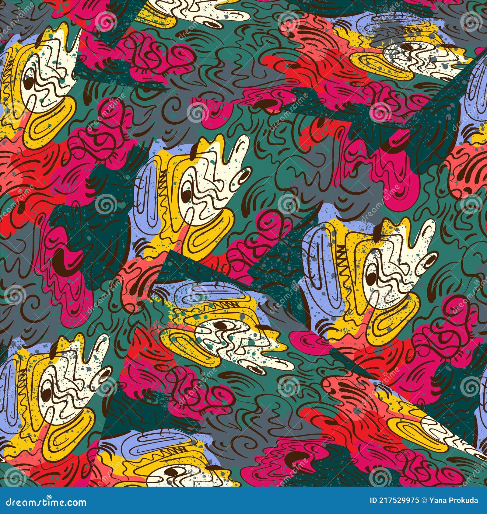 Seamless Hand Drawn Abstract Vector Artwork with Unusual Pattern Stock Vector - Illustration of ...