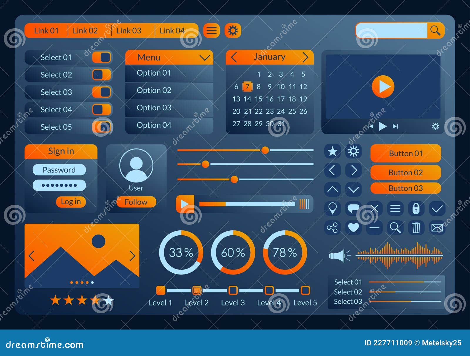 Ui Kit Design for App, Web and Mobile. Website Interface Template with Buttons, Icons, Menu ...