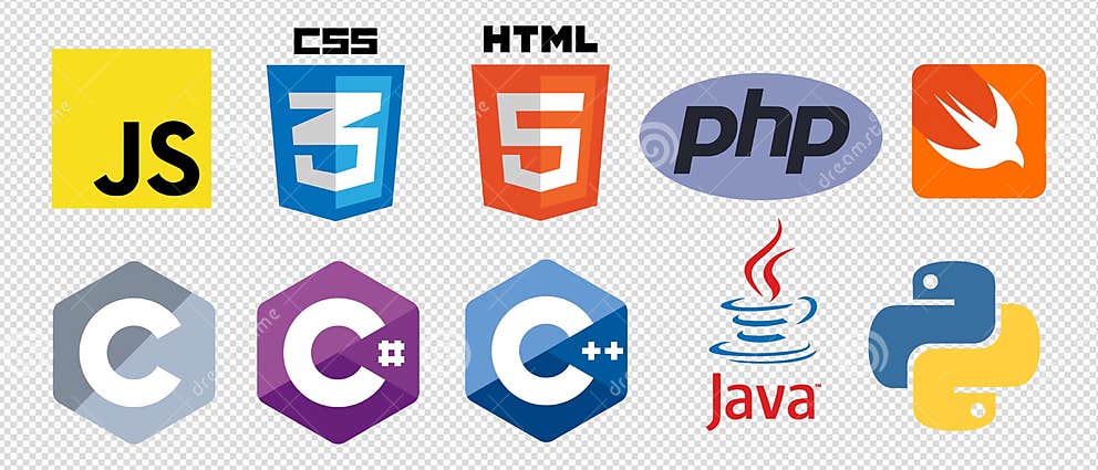 набор из 10 векторных значков языка программирования : Css Html Javascript Java Php C C C ...
