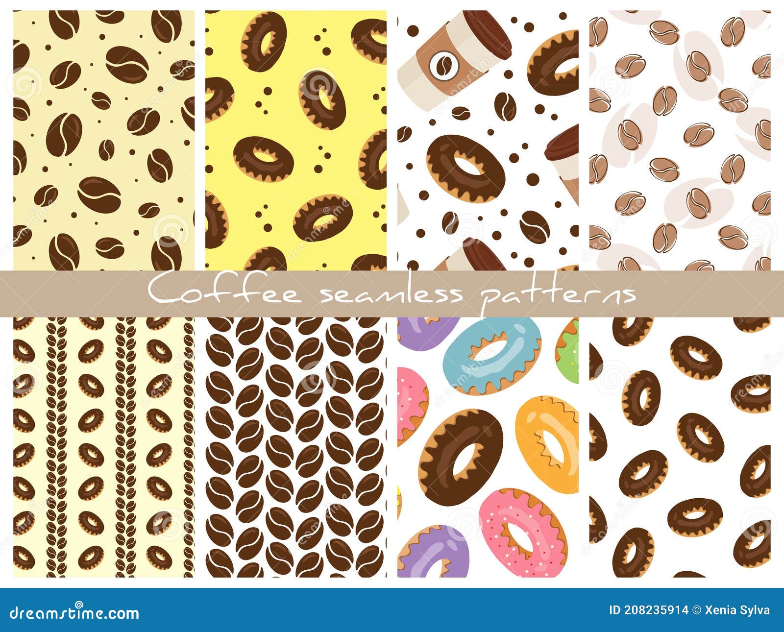 Set of Vector Coffee Seamless Patterns; Backgrounds. Stock Vector - Illustration of drink ...