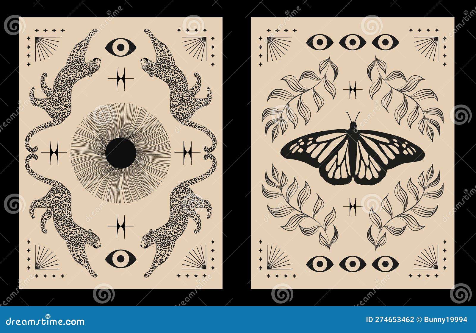 Boho Mystical Vector Posters. Elements in Trendy Bohemian Gypsy Style Stock Vector ...