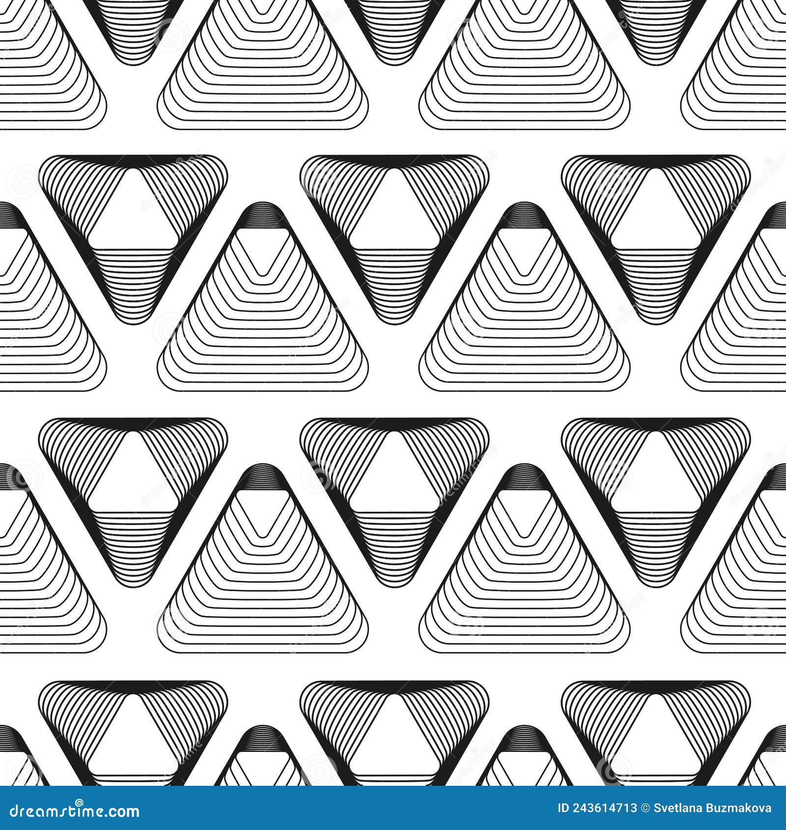 Black Striped Triangles with Rounded Corners are Arranged in Rows and Create a Geometric Pattern ...