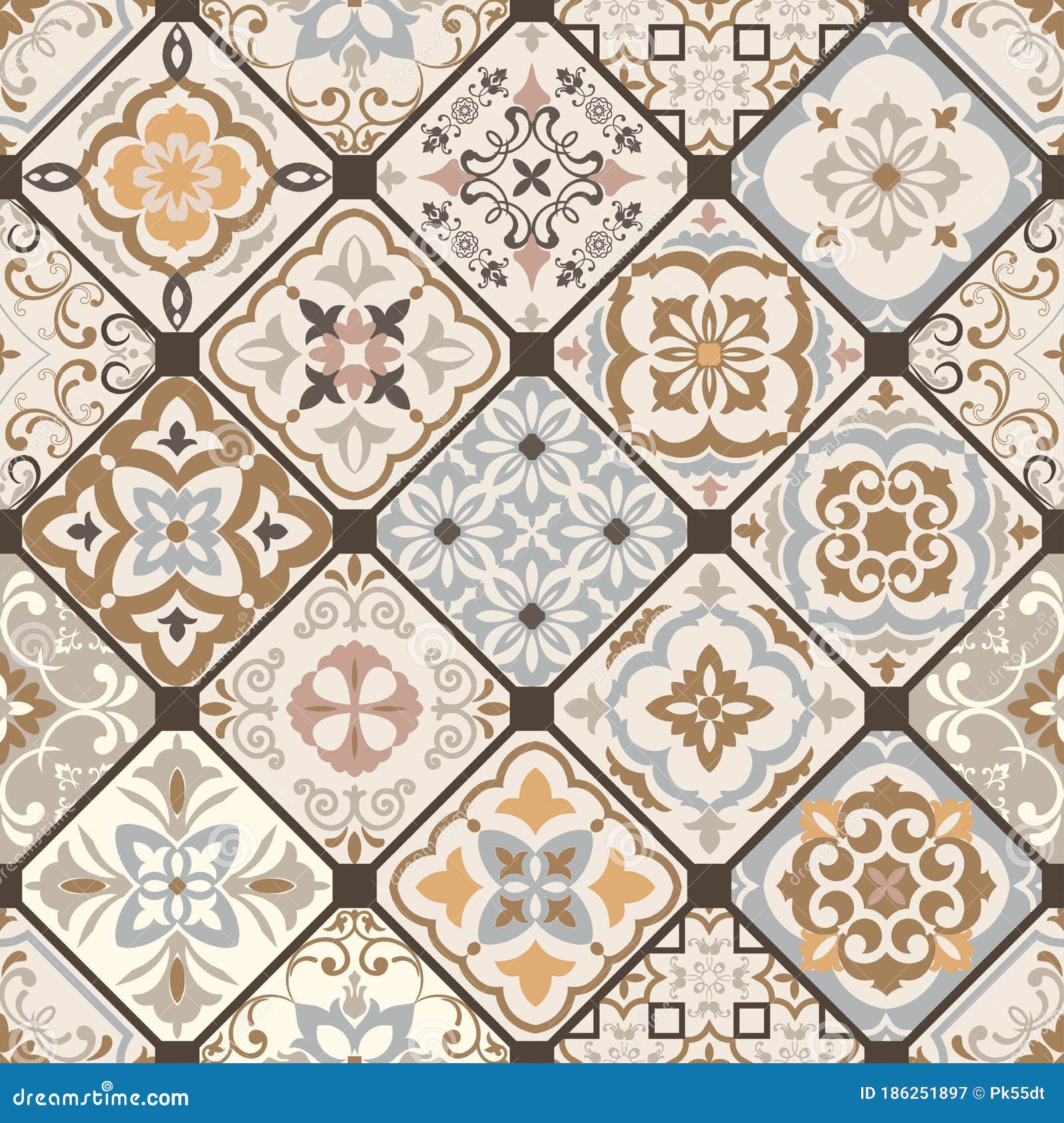 Seamless Colorful Patchwork. Mosaic Tile. Vintage Multicolor Pattern in Turkish Style. Hand ...