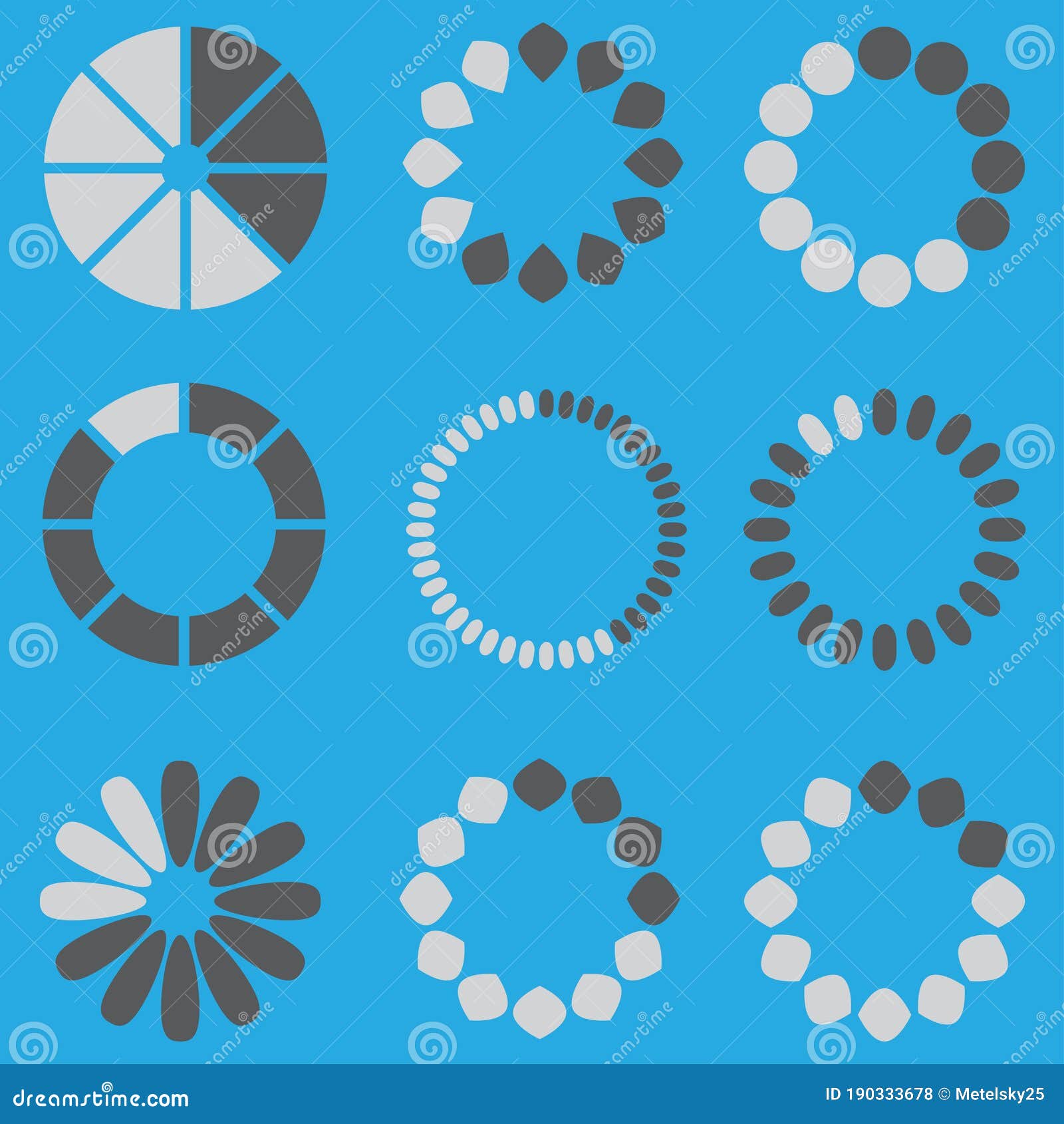 Preloaders Symbols Set. Loading and Buffering Icons. Vector Template for Web Design. Stock ...
