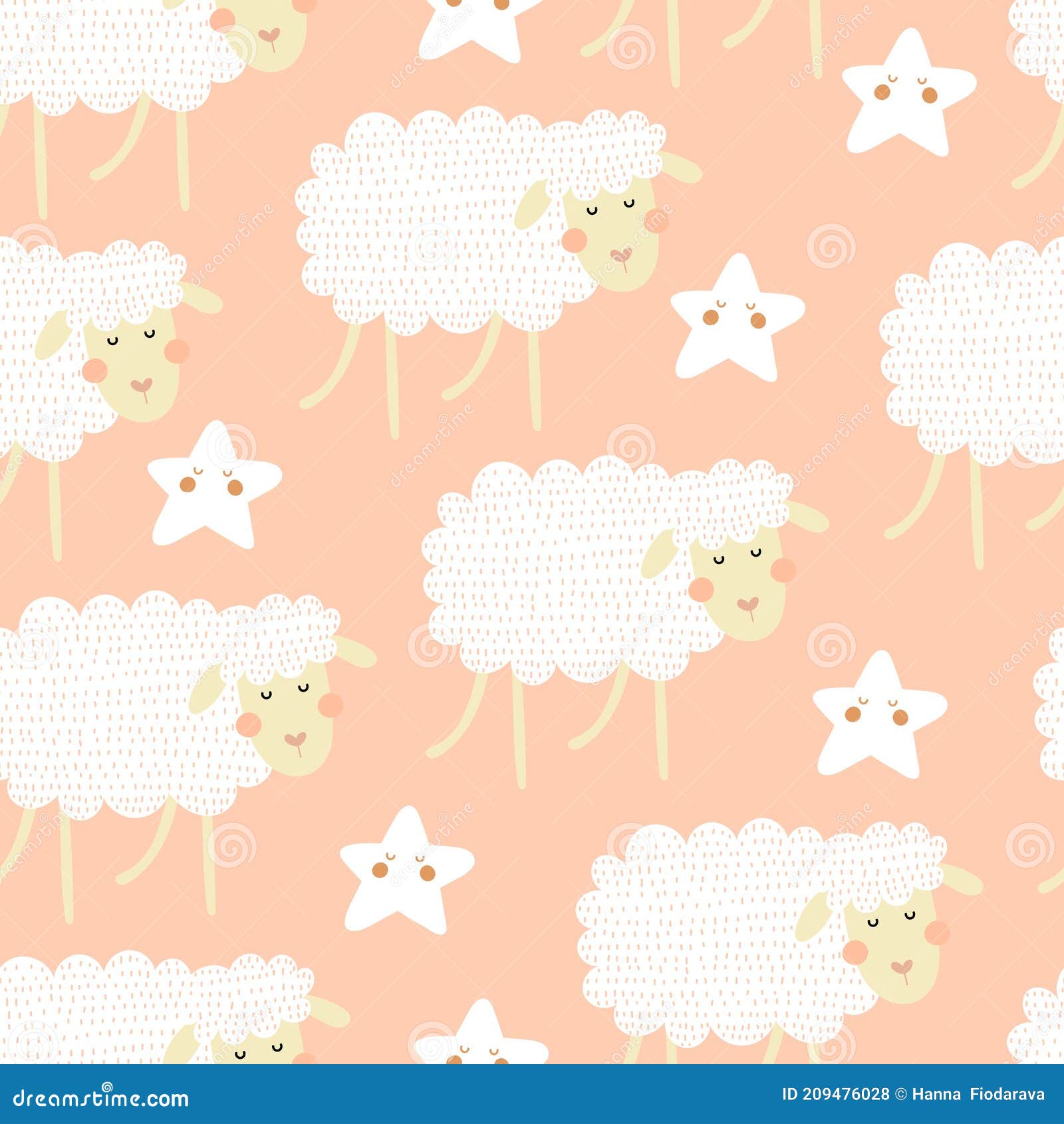 Seamless Pattern with Cartoon Sheep. Colorful Vector, Flat Style Stock Vector - Illustration of ...