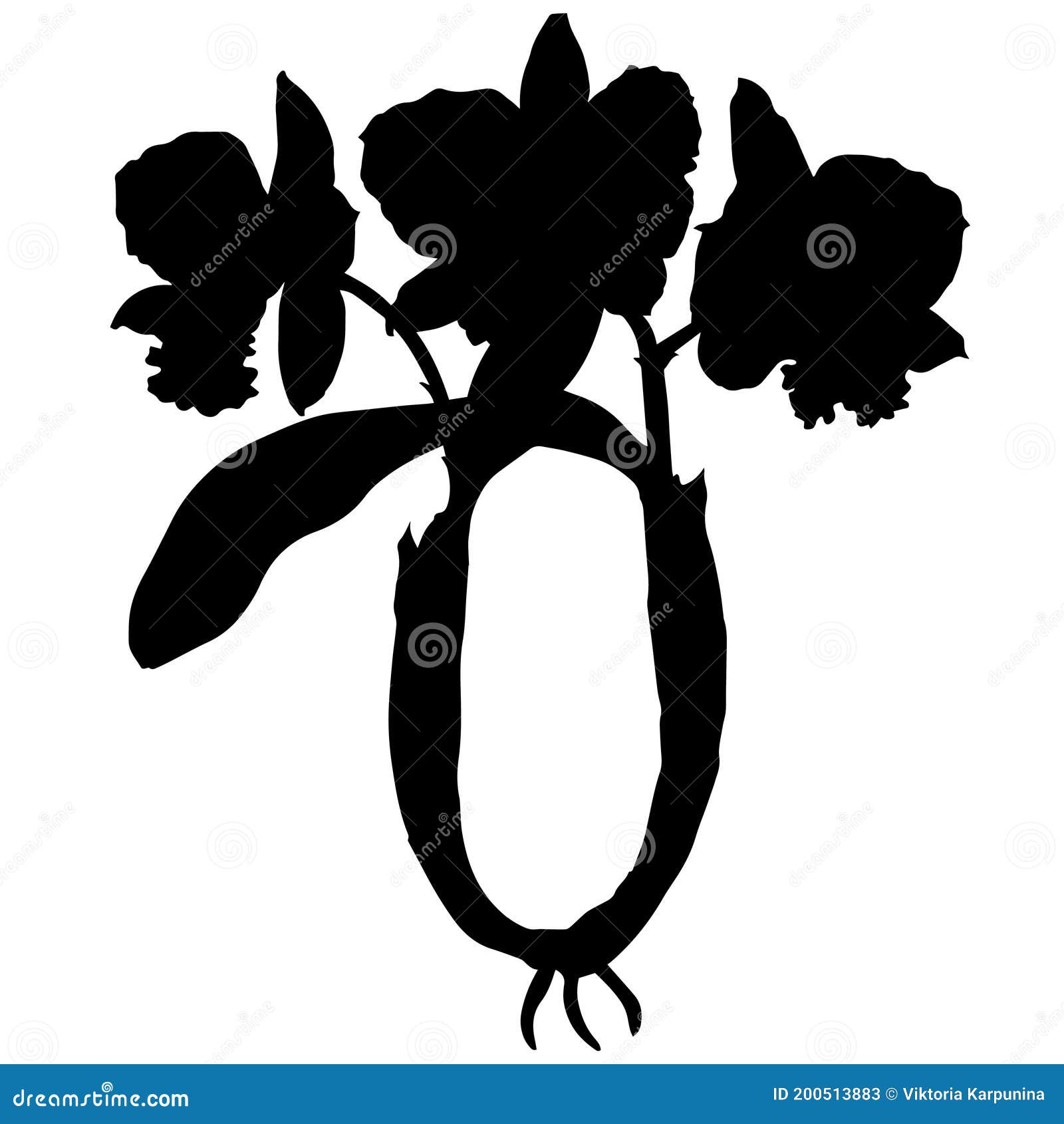 Hand Drawn Black Vector Silhouette Of Orchid Stock Vector