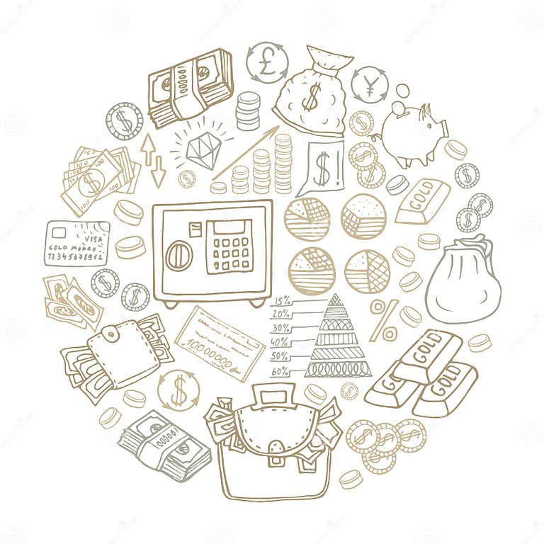 Hand Drawn Finance Isolated Objects Shaped in Circle. Stock Vector - Illustration of design ...