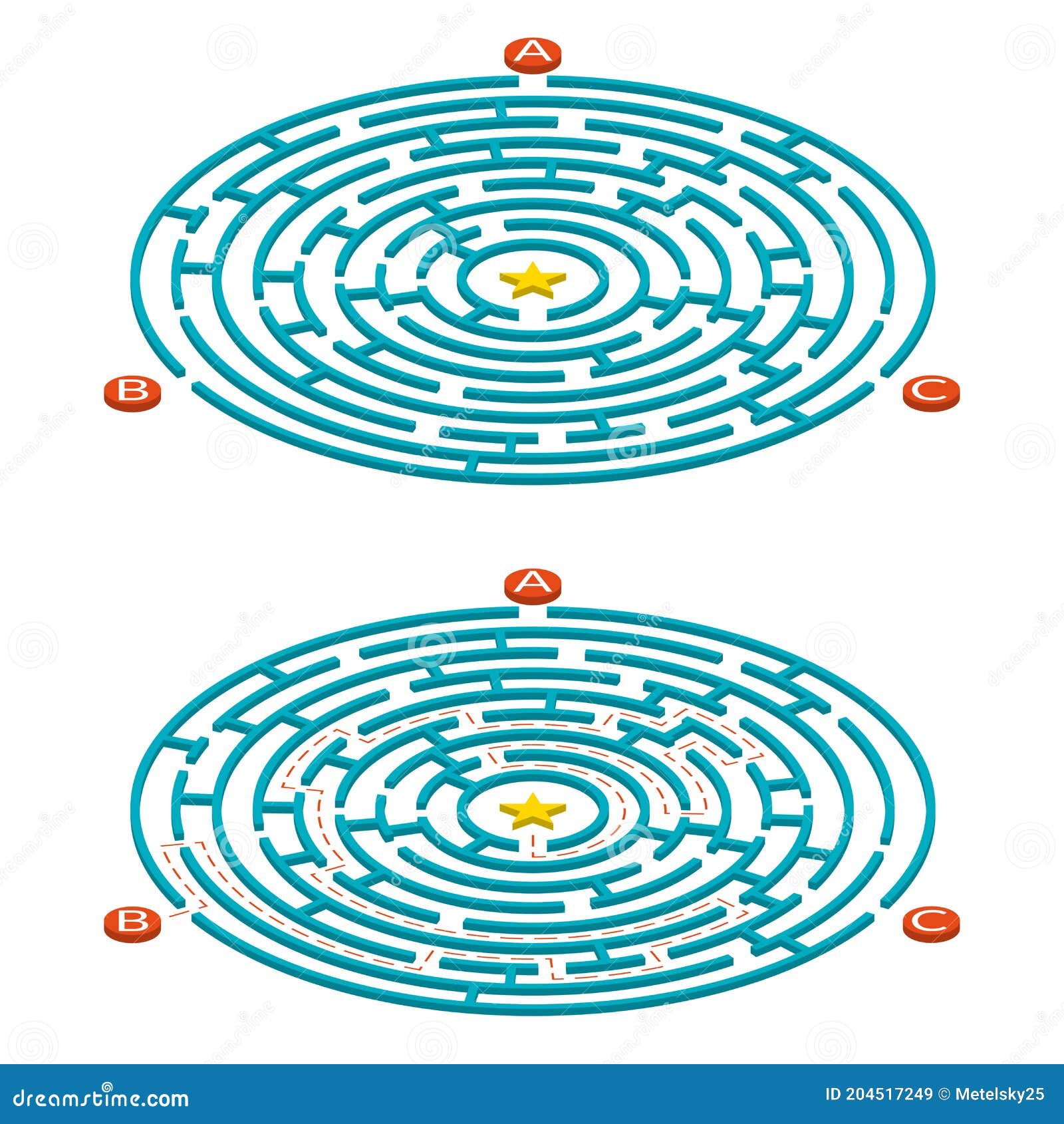 Labyrinth Maze Game. Circle Puzzle. Find Exit or Right Way Challenge ...