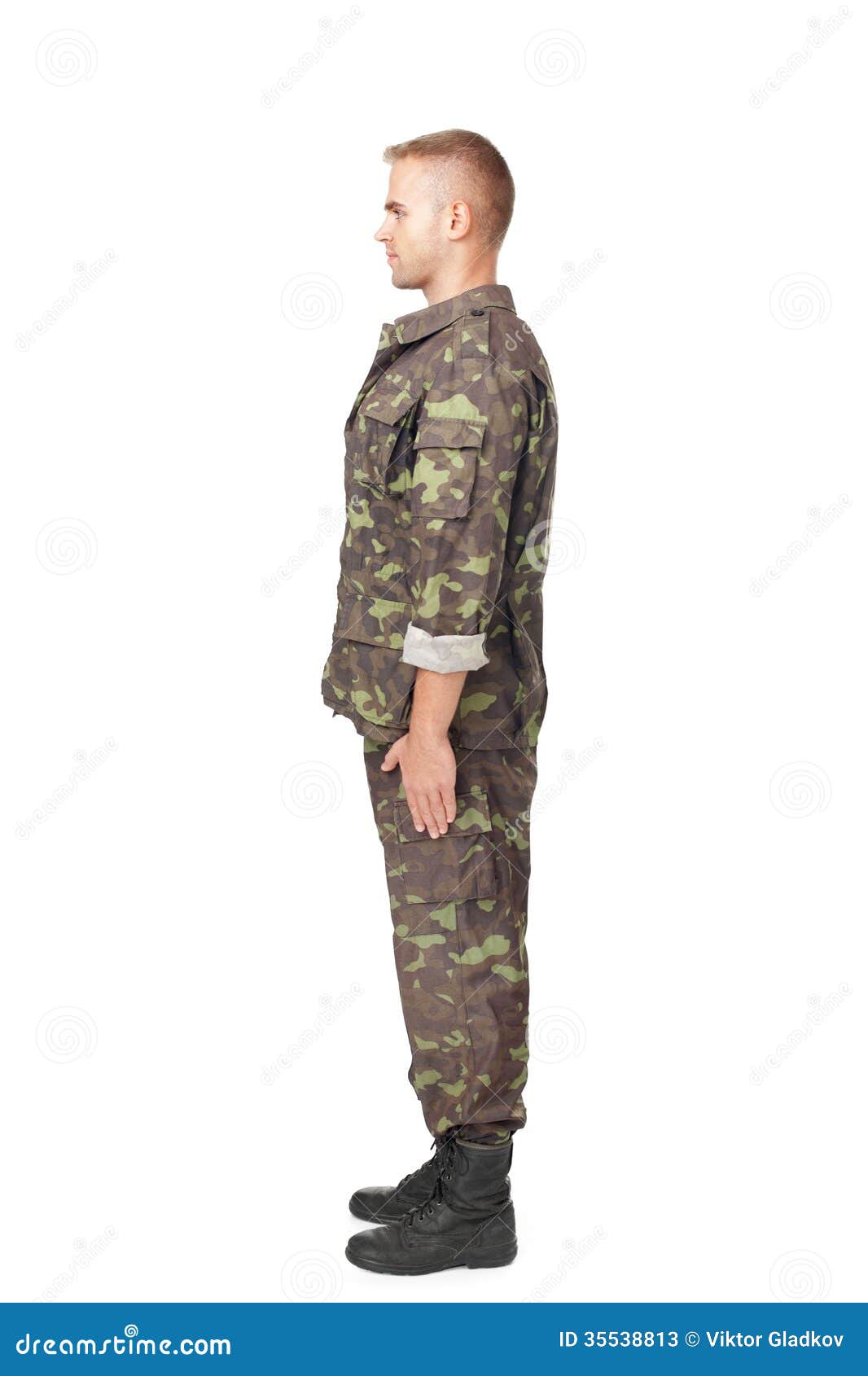 Полный взгляд со стороны тела солдата армии стоя в внимании Стоковое Изображение - изображение ...