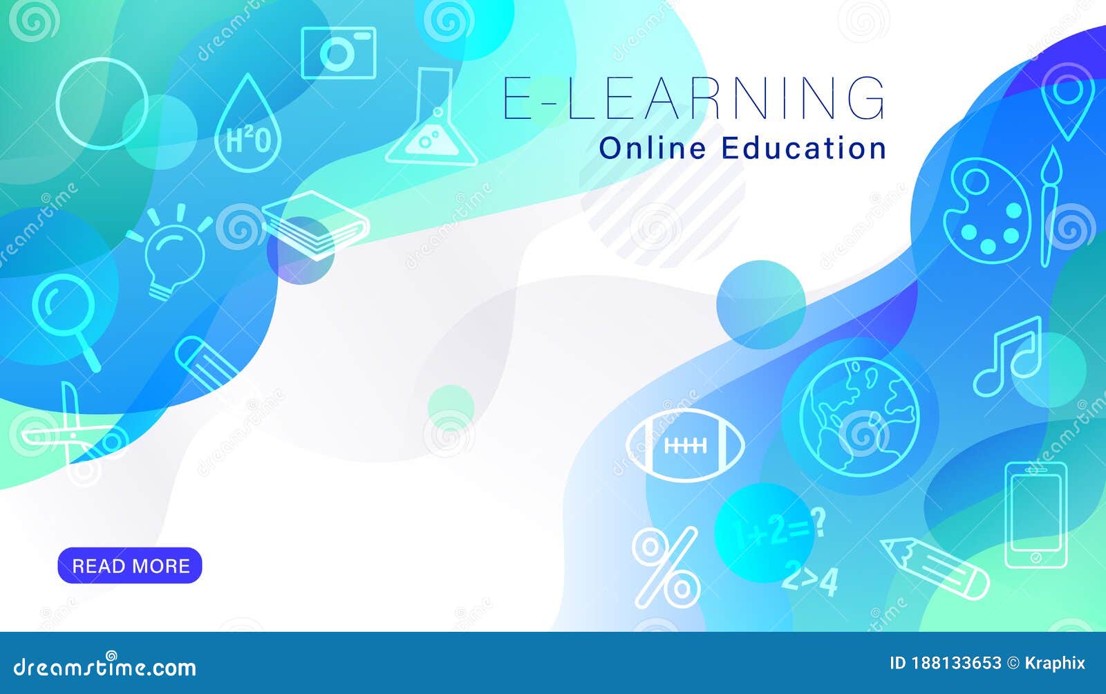 Фон Elearning с линией значками и графикой формы абстрактных голубыми жидкими Иллюстрация ...