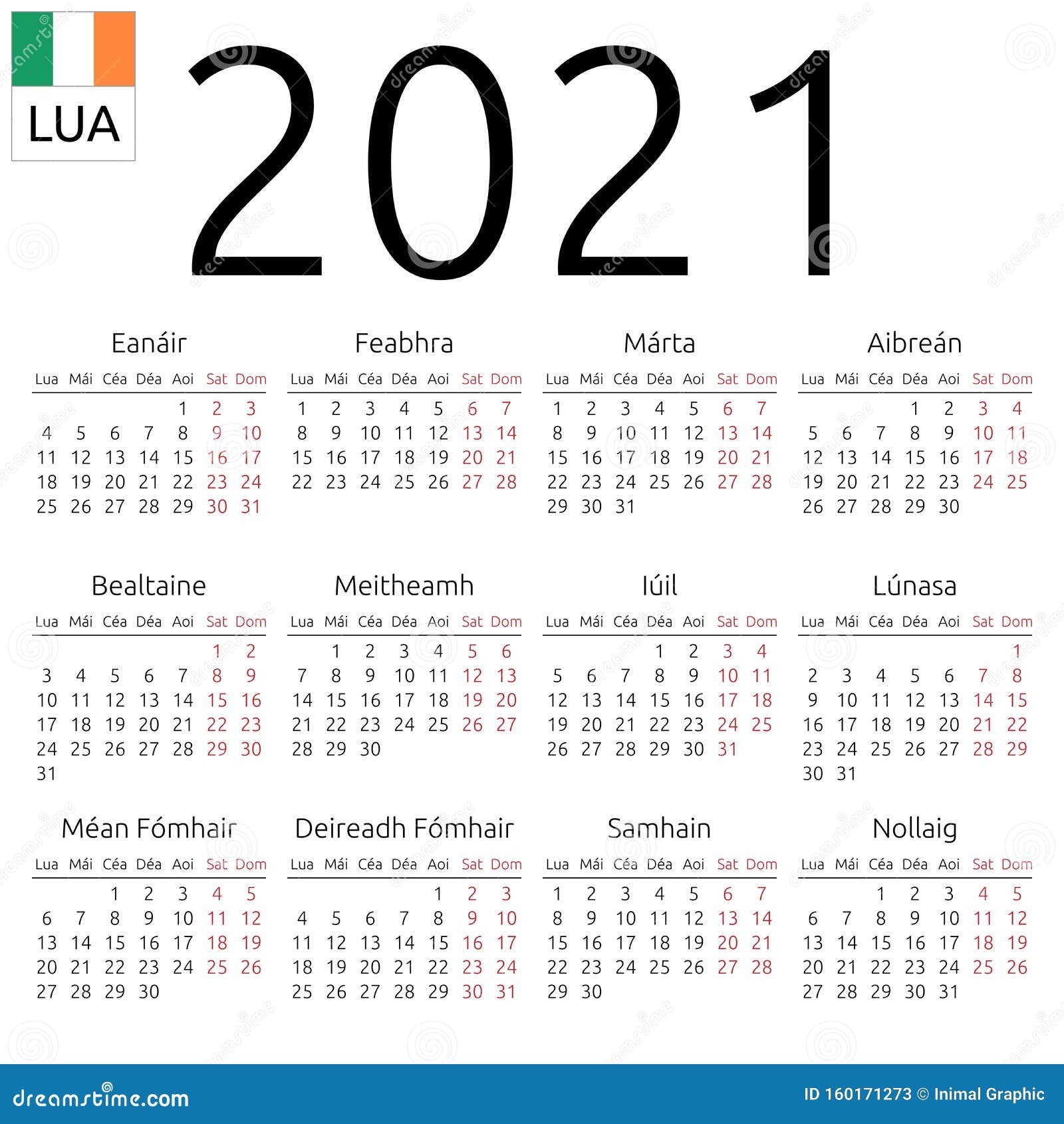 2021日历,爱尔兰,星期一 向量例证. 插画 包括有 投反对票, 星期一, 信函, 盖尔, 爱尔兰语 - 160171273 2021日历,爱尔兰,星期一 向量例证. 插画 包括有 投反对票, 星期一, 信函, 盖尔, 爱尔兰语 - 160171273