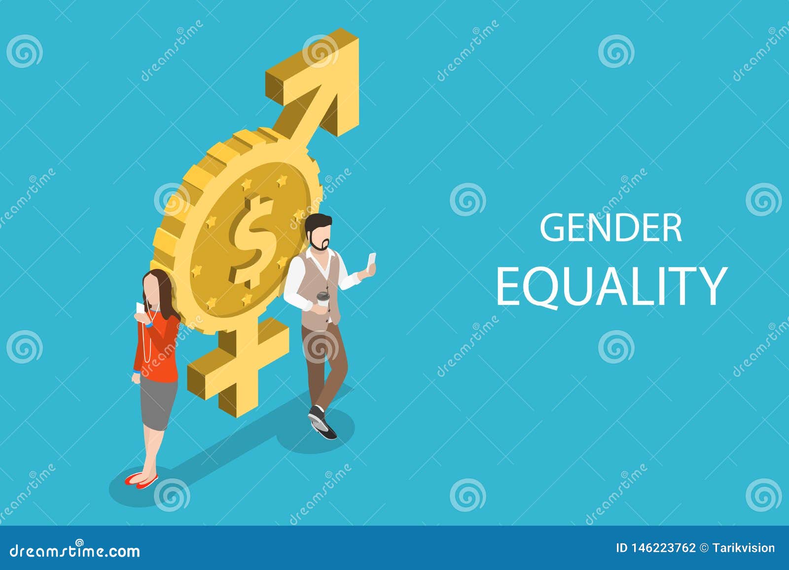 Isometric Flat Vector Concept Of Gender Equality Male And Female Equal