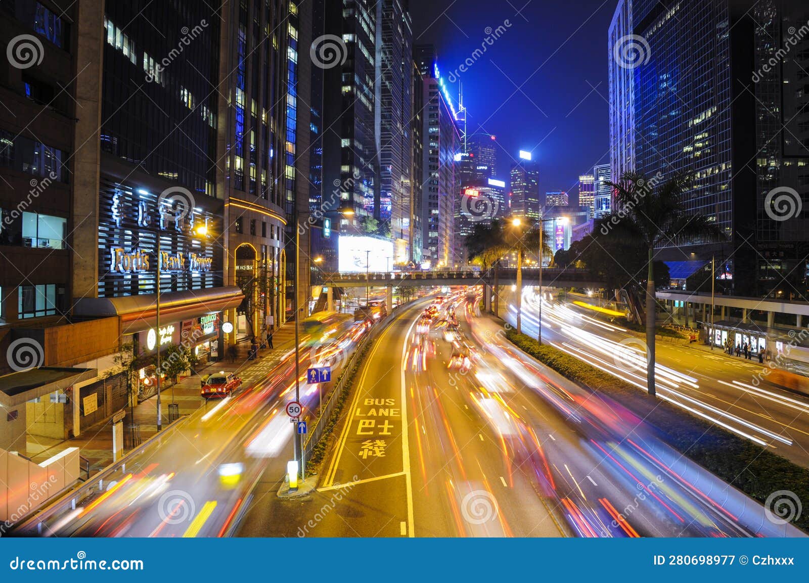 Hong Kong Street Night Scene Photos Including Car River Time-lapse Photography Editorial ...